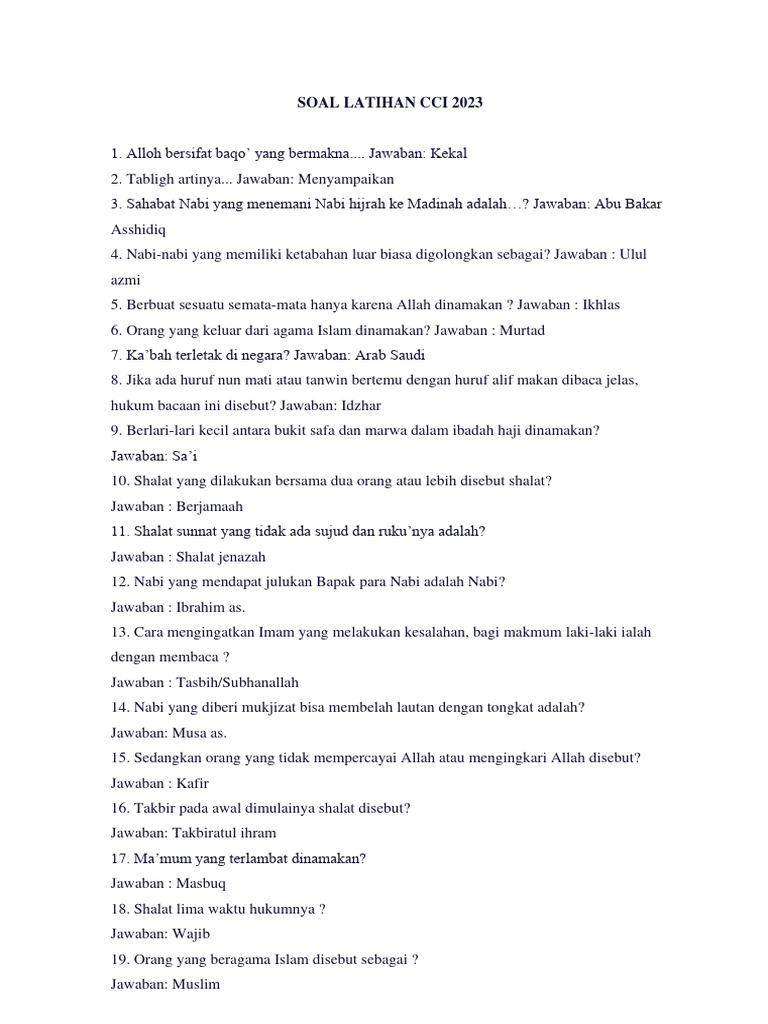Soal Latihan Cci 2023 | PDF