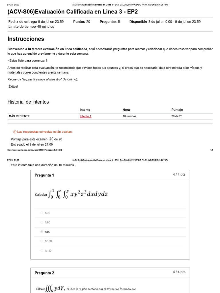 (Acv-S06) Evaluación Calificada en Linea 3 - Ep2 - Calculo Avanzado para Ingenieria (28737) | PDF