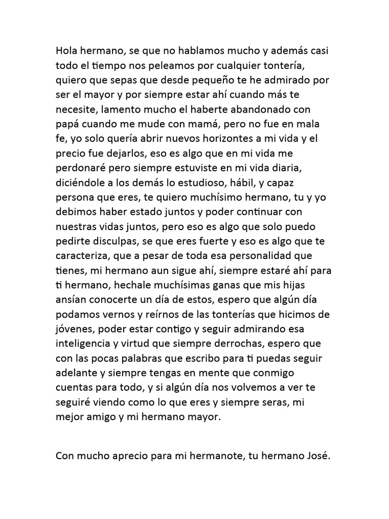 Carta de admiración a mi hermano mayor | PDF