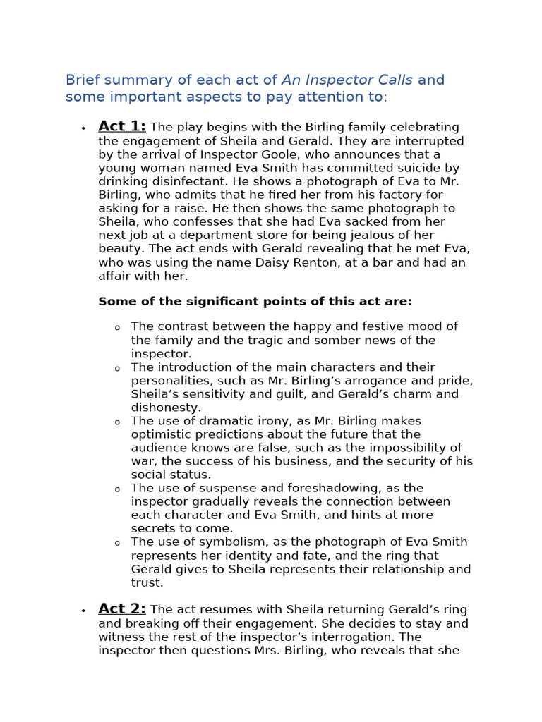 An Inspector Calls by JB Priestley - Acts | PDF