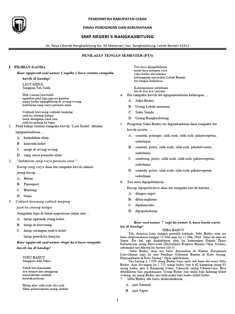 Soal Pts Sunda Kls 8 | PDF