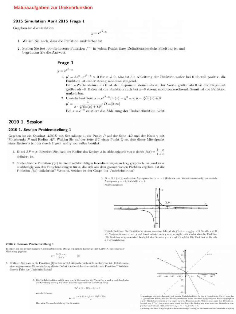 Matura Umkehraufgaben | PDF