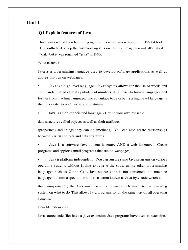 Oop Unit 1and2 Pdf Java Programming Language Boolean Data Type 2739