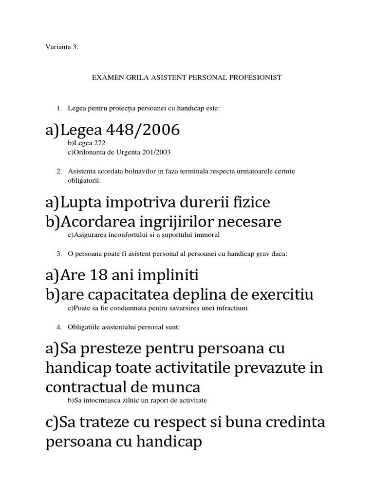Varianta 3 Examen Asistent Personal | PDF