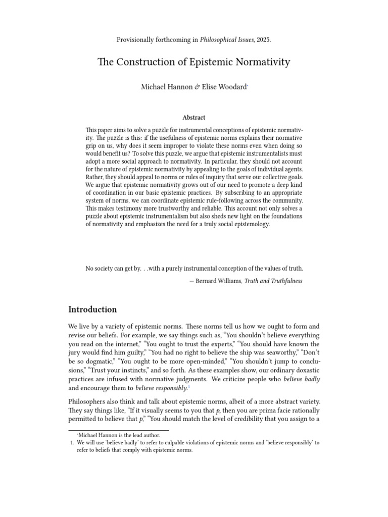 The Construction of Epistemic Normativity: Michael Hannon & Elise ...