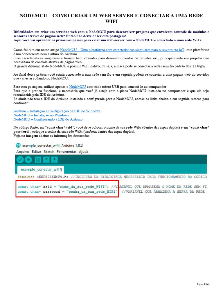 NodeMCU - Como Criar Um Web Server e Conectar A Uma Rede WIFI | PDF ...