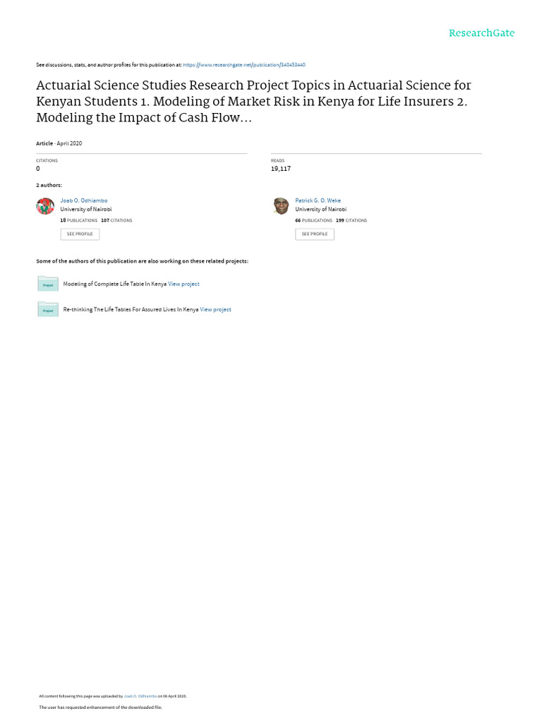 Research Project Topicsin Actuarial Science | PDF