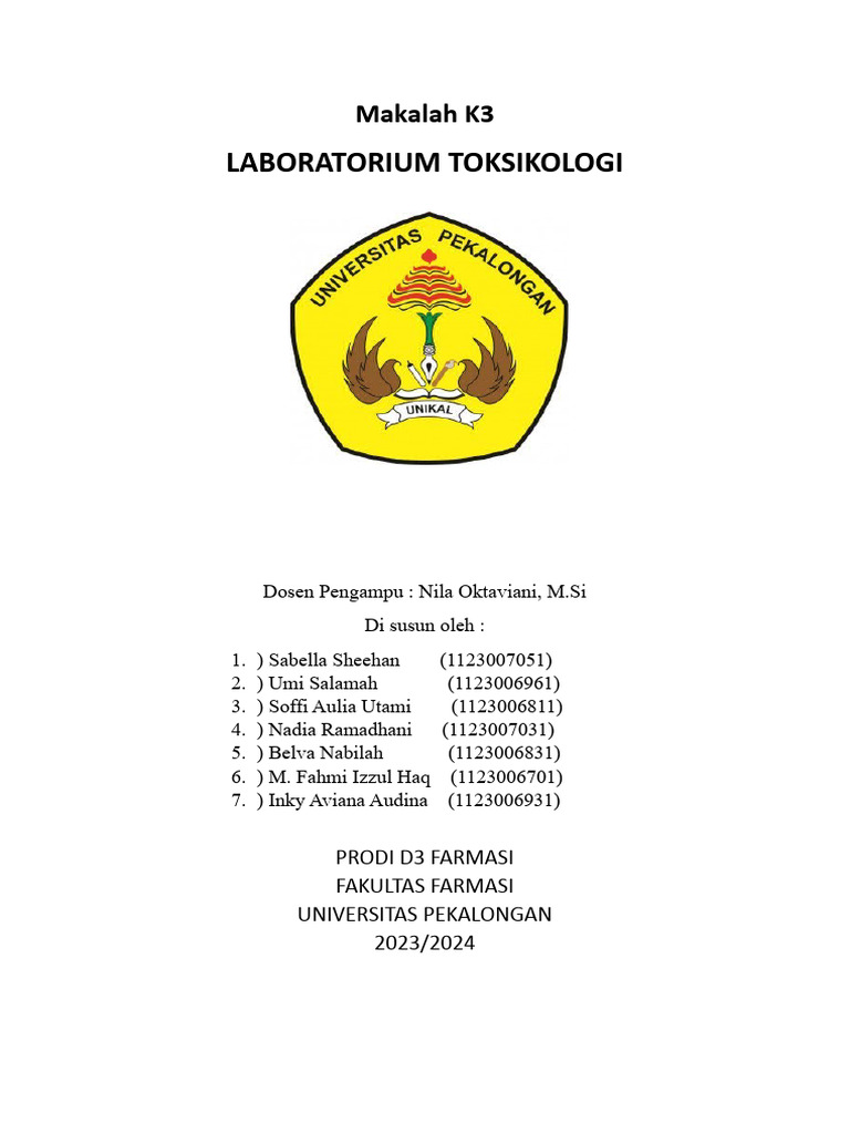 Laboratorium Toksikologi (K3) | PDF