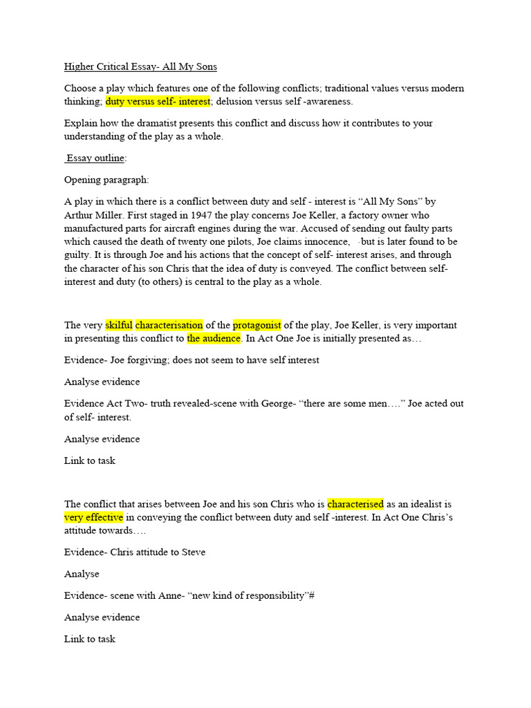 All My Sons Critical Essay Plan | PDF