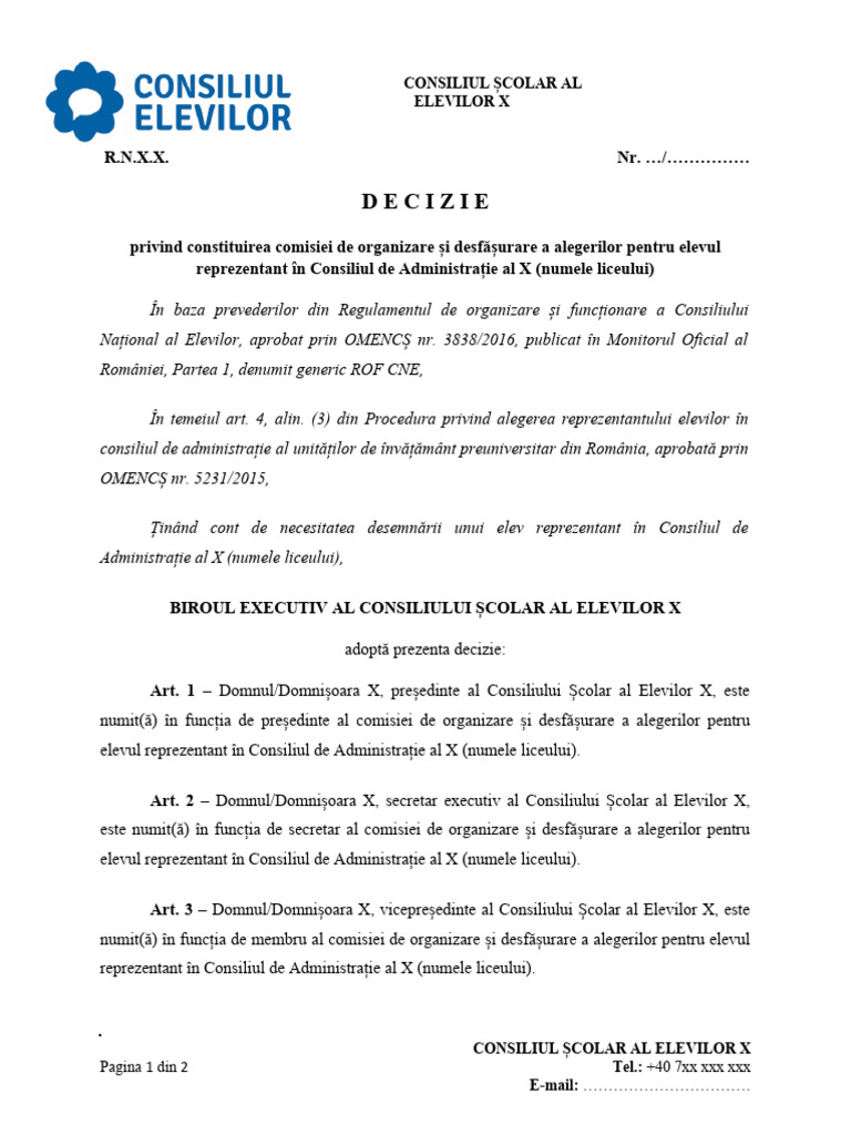 Model Decizie Constituire Comisie CA | PDF