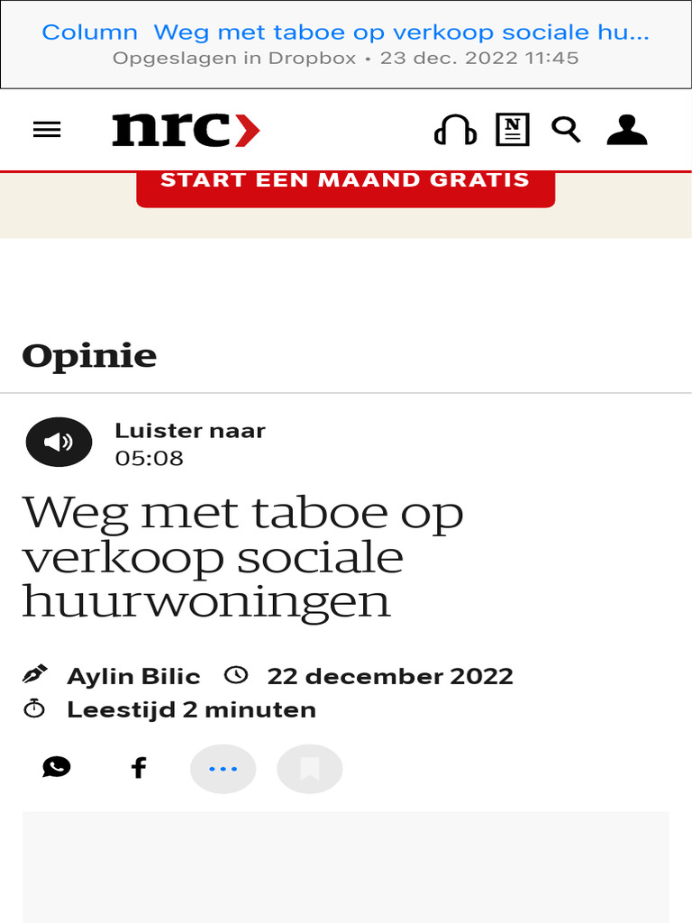 Column Weg Met Taboe Op Verkoop Sociale Huurwoningen - NRC | PDF