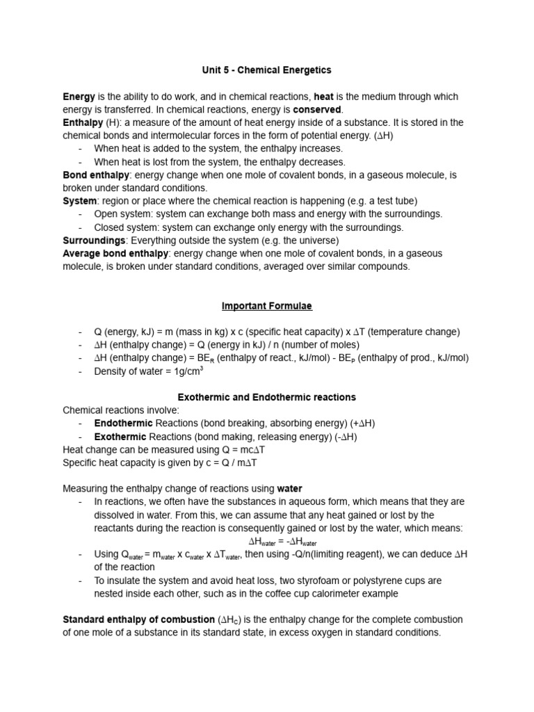 IB Chemistry - Unit 5 - Chemical Energetics Study Guide | PDF