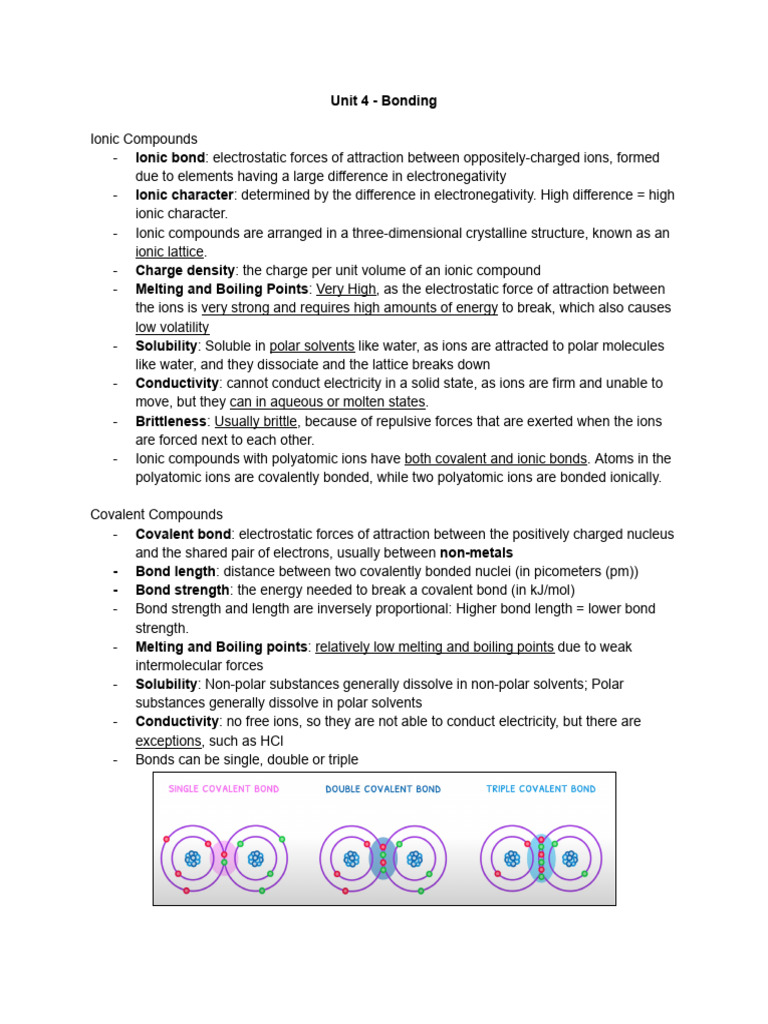 IB Chemistry - Unit 4 - Bonding Study Guide | PDF | Chemical Bond | Ionic Bonding
