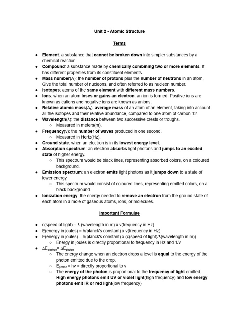 IB Chemistry - Unit 2 - Atomic Structure Study Guide | PDF | Emission ... IB Chemistry - Unit 2 - Atomic Structure Study Guide | PDF | Emission ...