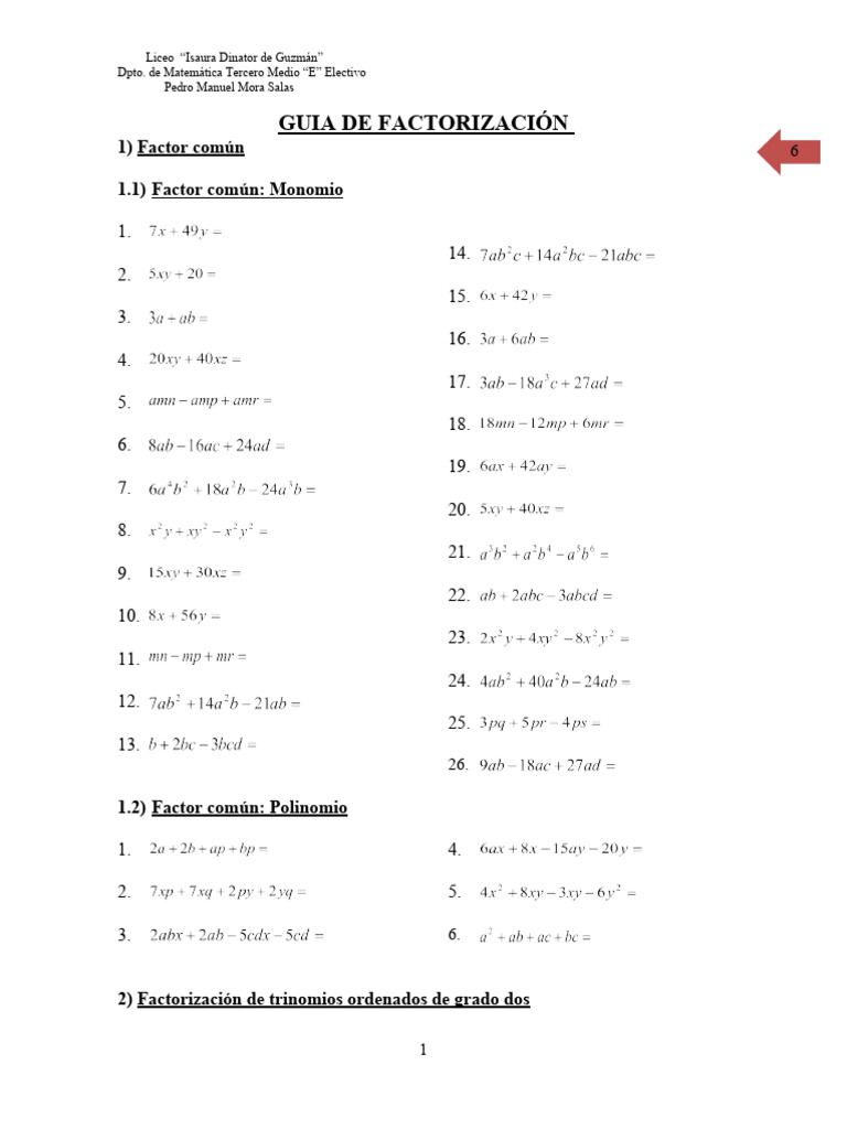 Guia de Factorizacion de 10 Casos | PDF | Factorización | Álgebra