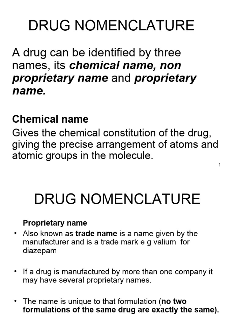 Drug Nomenclature | PDF | Pharmacology | Pharmaceutical Sciences