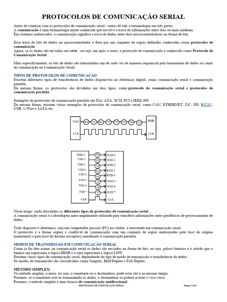 Protocolos de Comunicação Serial | PDF | USB | Duplex (telecomunicações)