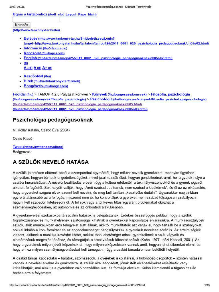 Pszichológia Pedagógusoknak - Digitális Tankönyvtár | PDF