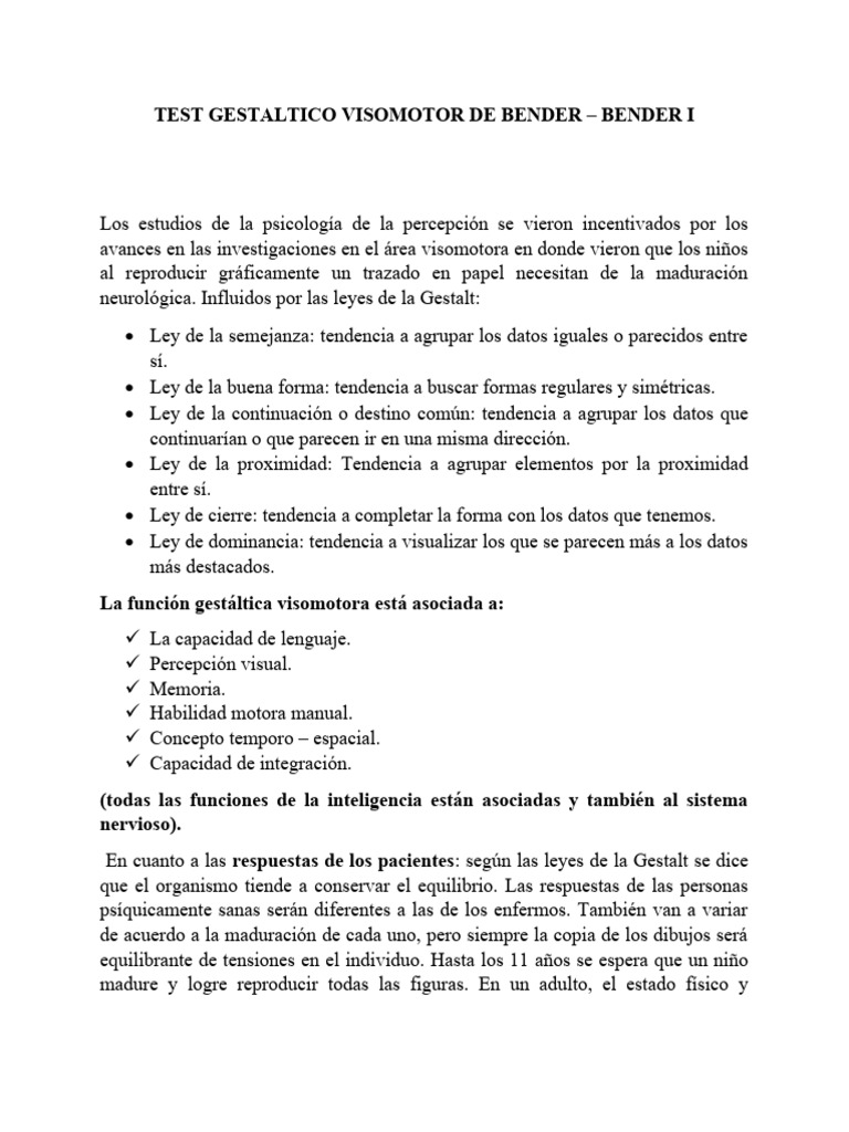Interpretación del Test de Bender | PDF | Percepción | Sicología