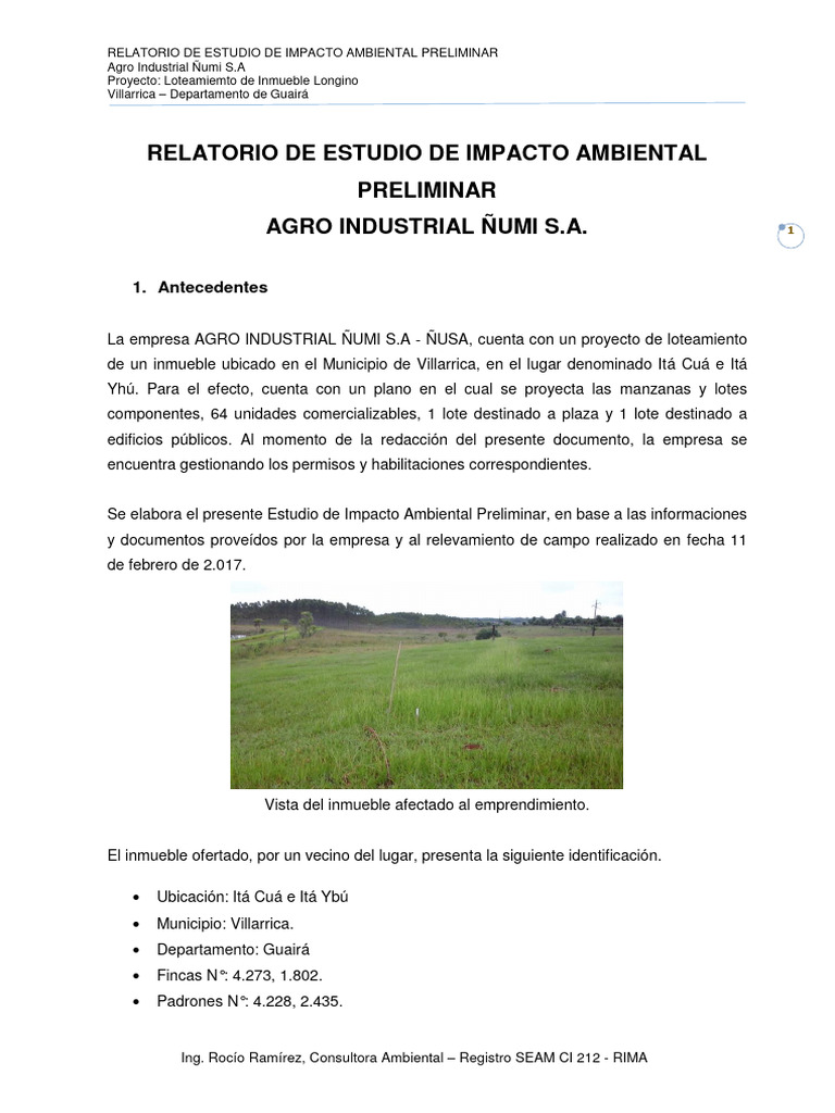 Rima 1270.2017 Loteamiento Exp. Seam 3898.17 Agro Industrial Ñumi S.A PDF | Descargar gratis PDF ...