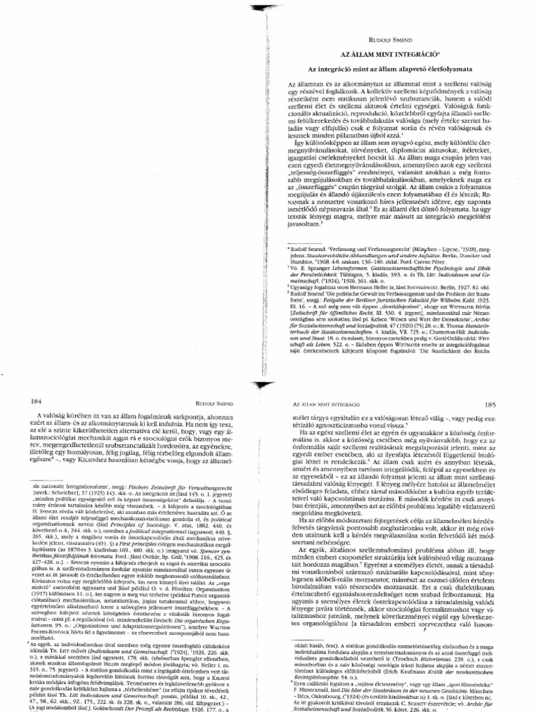 Smend Az Állam Mint Integráció | PDF