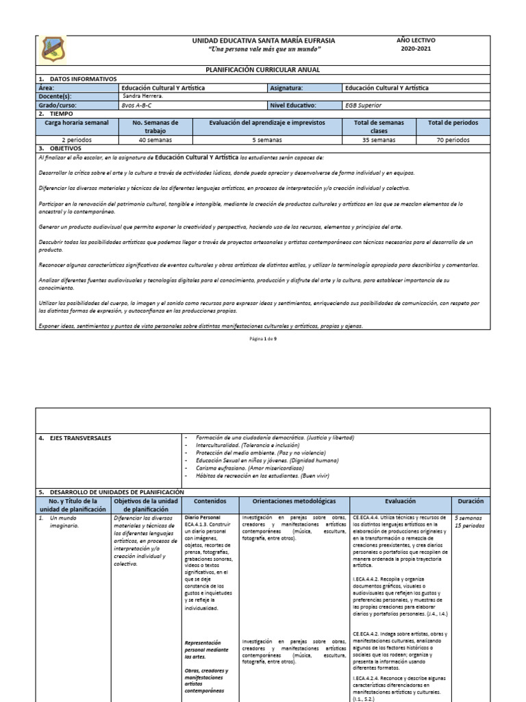 ECA PCA 8vo EGB 20-21 | PDF
