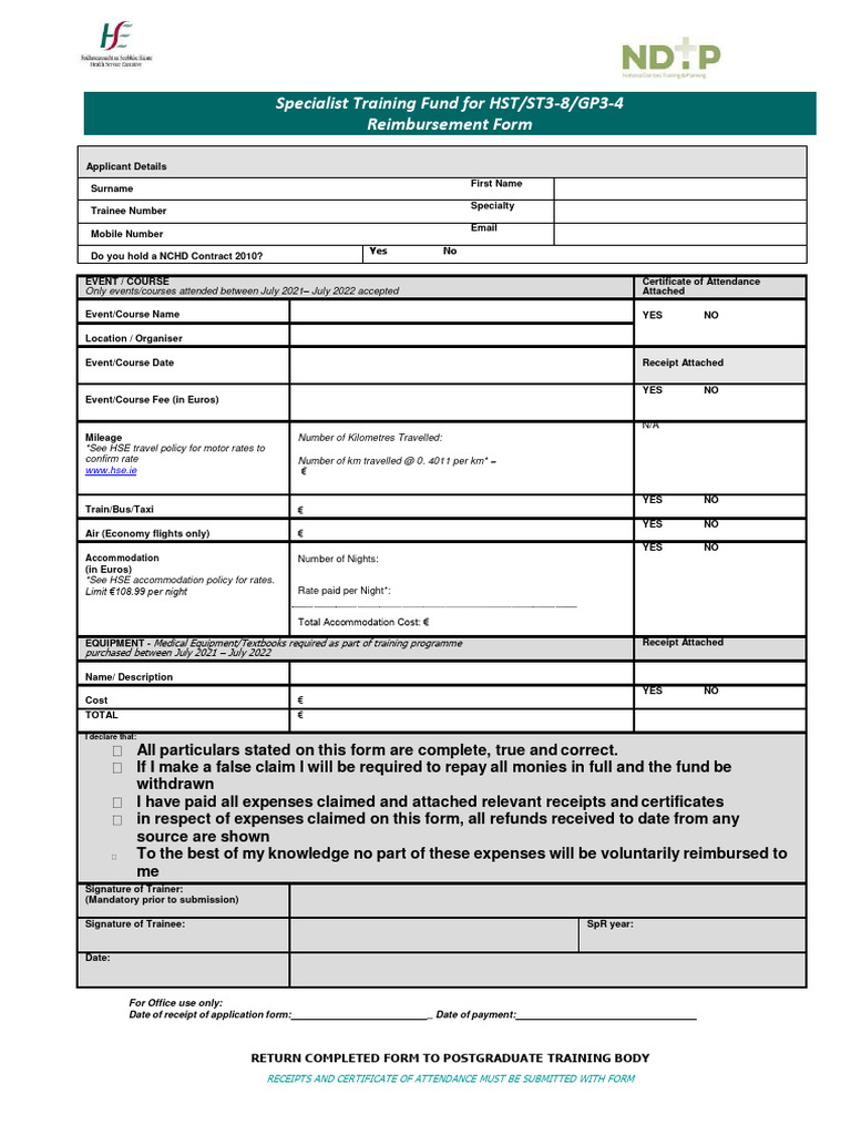 Training - Important Documents - HST-Fund-Form - 2021-2022 | PDF