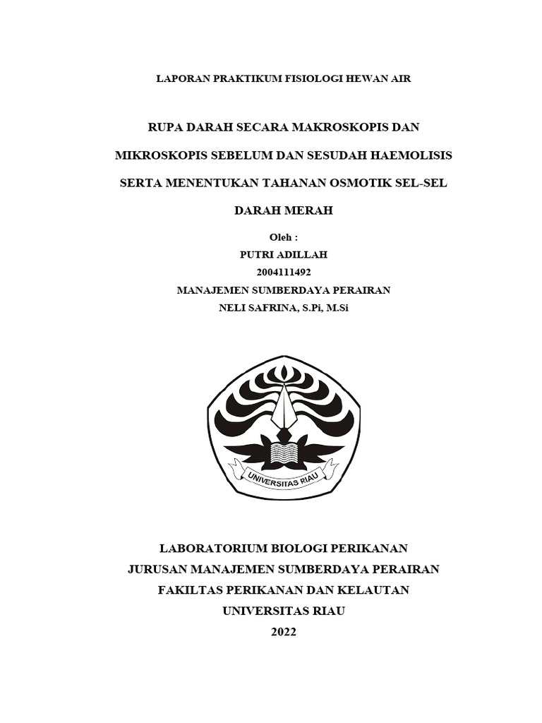 Laporan Praktikum Fisiologi Hewan Air Putri Adillah | PDF Laporan Praktikum Fisiologi Hewan Air Putri Adillah | PDF