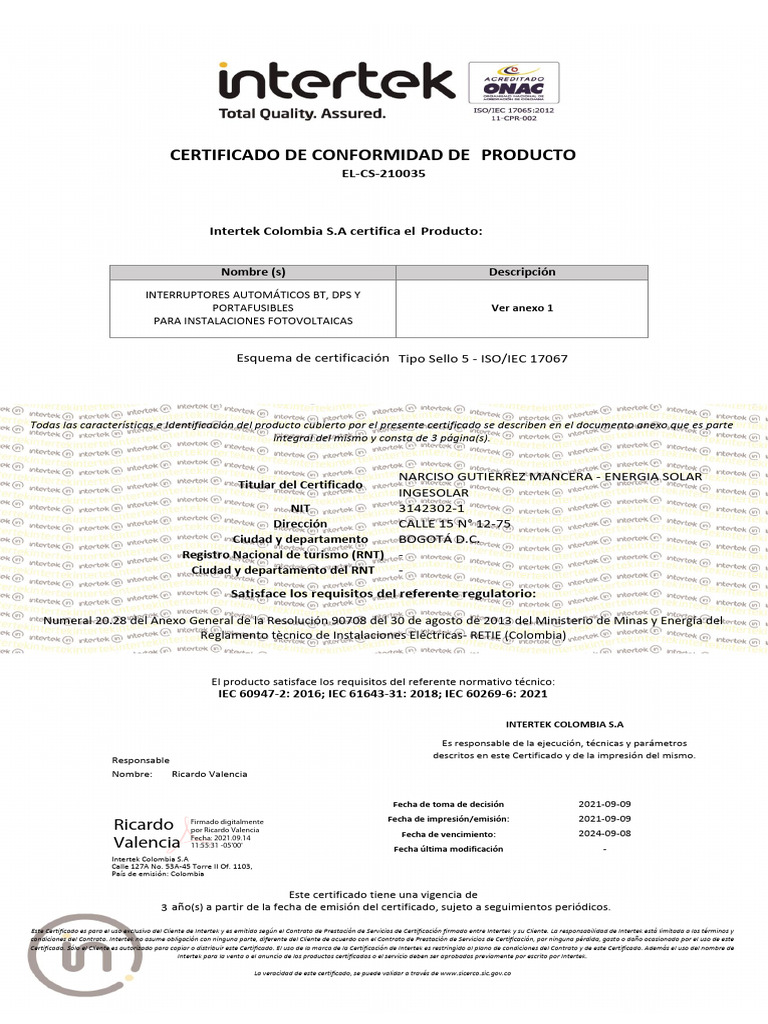 Certificado Retie | PDF