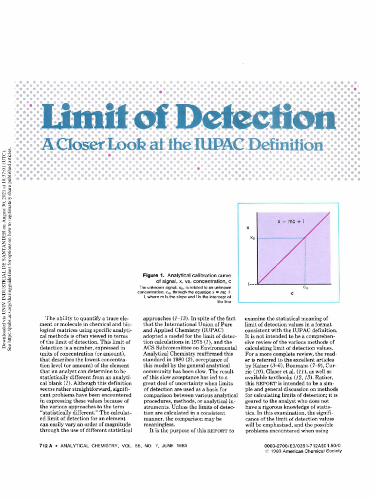 Limit of Detection A Closer Look at The IUPAC Definition | PDF