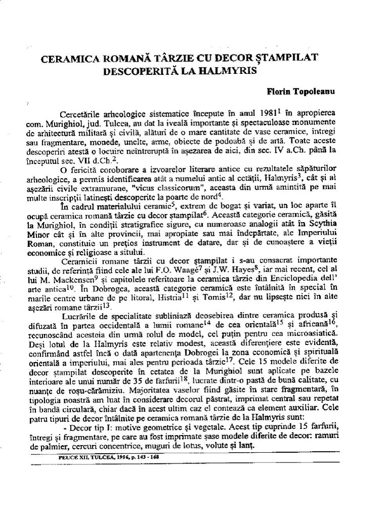 Topoleanu - Ceramica Romana Tarzie Halmyris - Peuce 12 | PDF