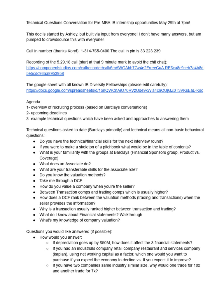 Technical Question Overview (Tuesday May 29, 7pm) | PDF | Valuation ...