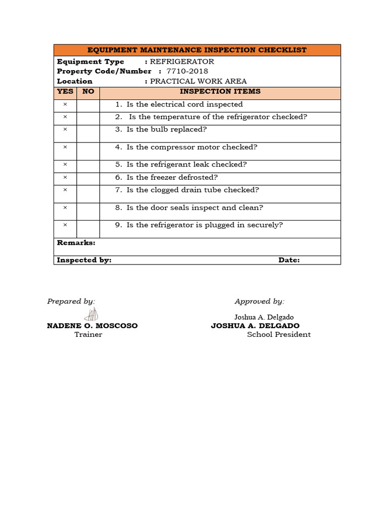 Tm1 - Equipment Maintenance Inspection Checklist (Maintain) | PDF