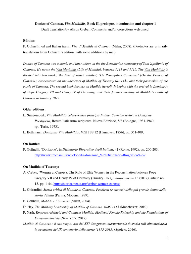 Donizo of Cannosa-Vita Mathildis | PDF