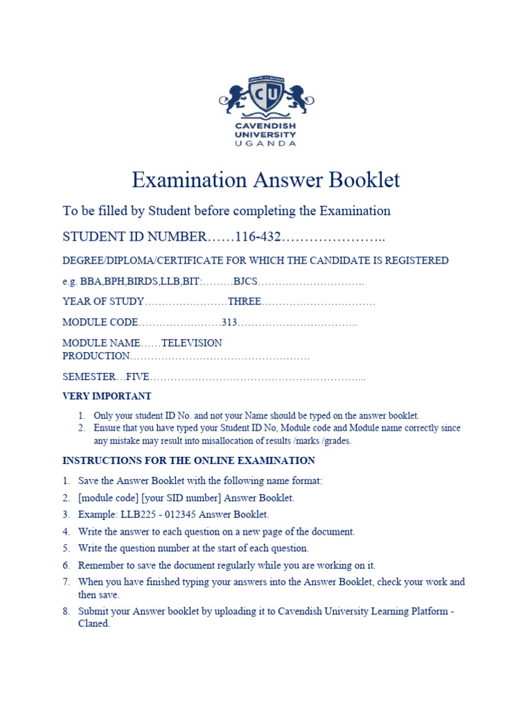 Examination Answer Booklet 1111 | PDF | Microphone | Sound Recording ...