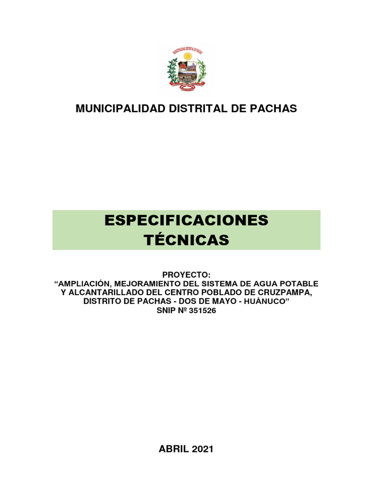 01 Especificaciones Tecnicas Sistema de Agua Potable | PDF | Medición | Agua