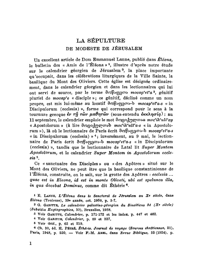 Garitte, La Sépulture de Modeste de Jérusalem (Le Muséon 73 (1960) 127-133) | PDF