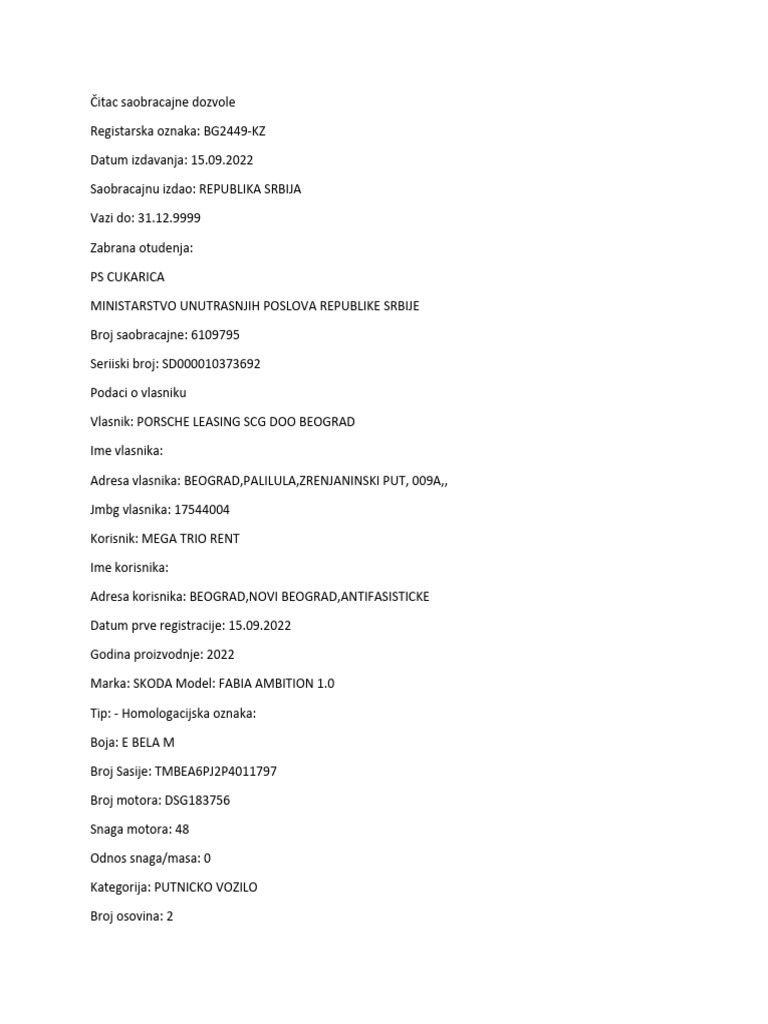 Čitac Saobracajne Dozvole | PDF