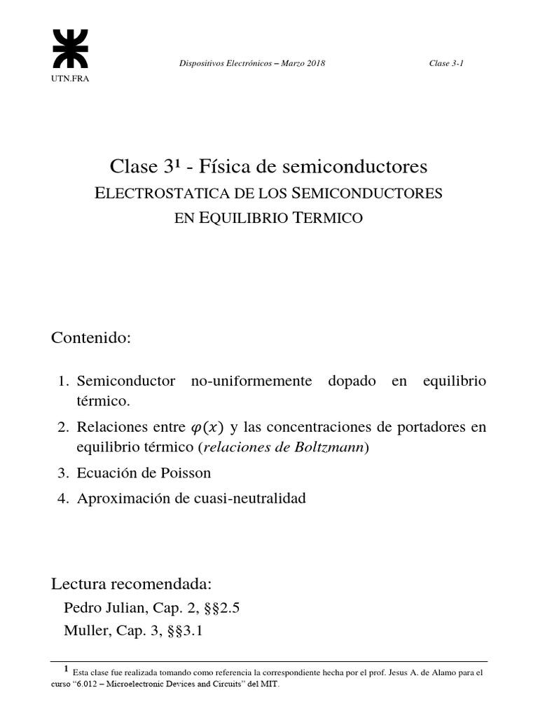 1.4 - Clase 3 - Electrostatica en Equilibrio Termico | PDF | Semiconductores | Dopaje ...