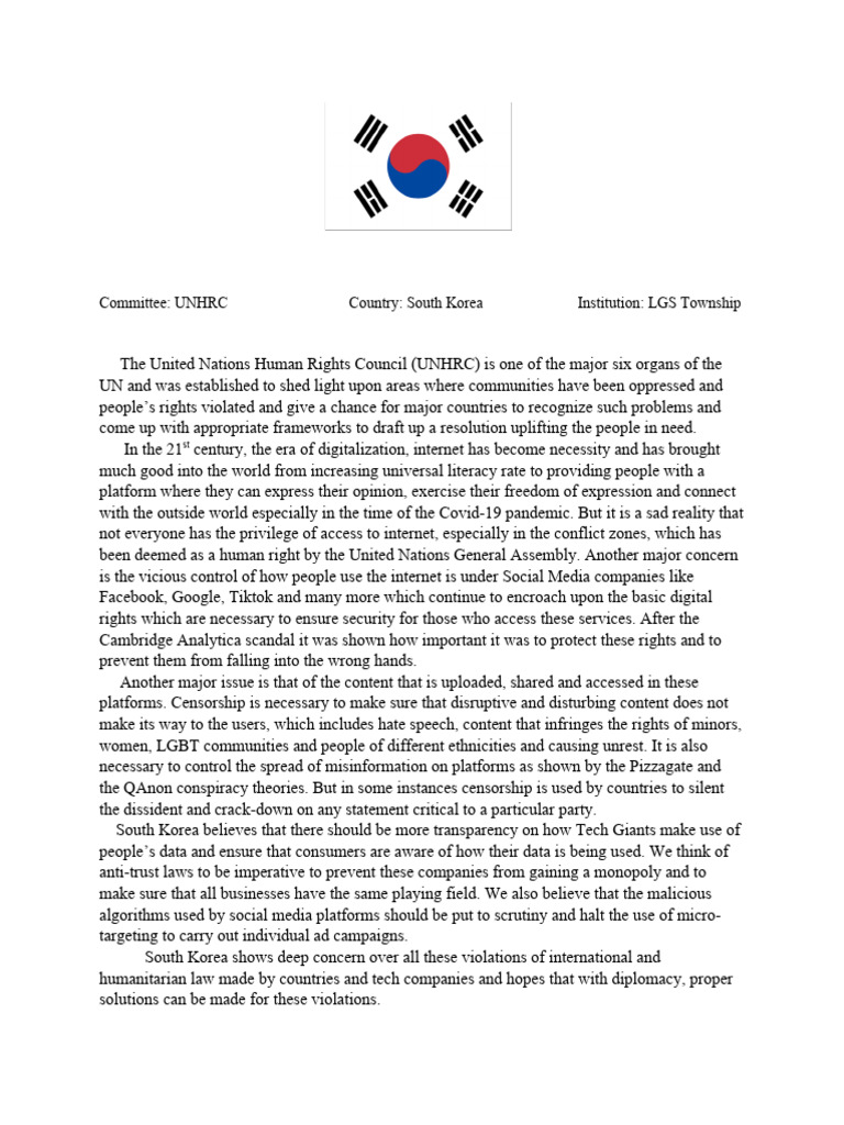 South Korea Position Paper UNHRC | PDF | Social Media | Popular Culture ...