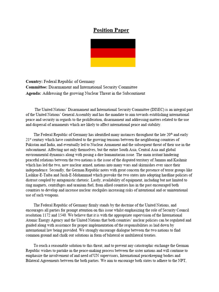 Germany Position Paper DISEC NUMUN | PDF | Nuclear Proliferation ...