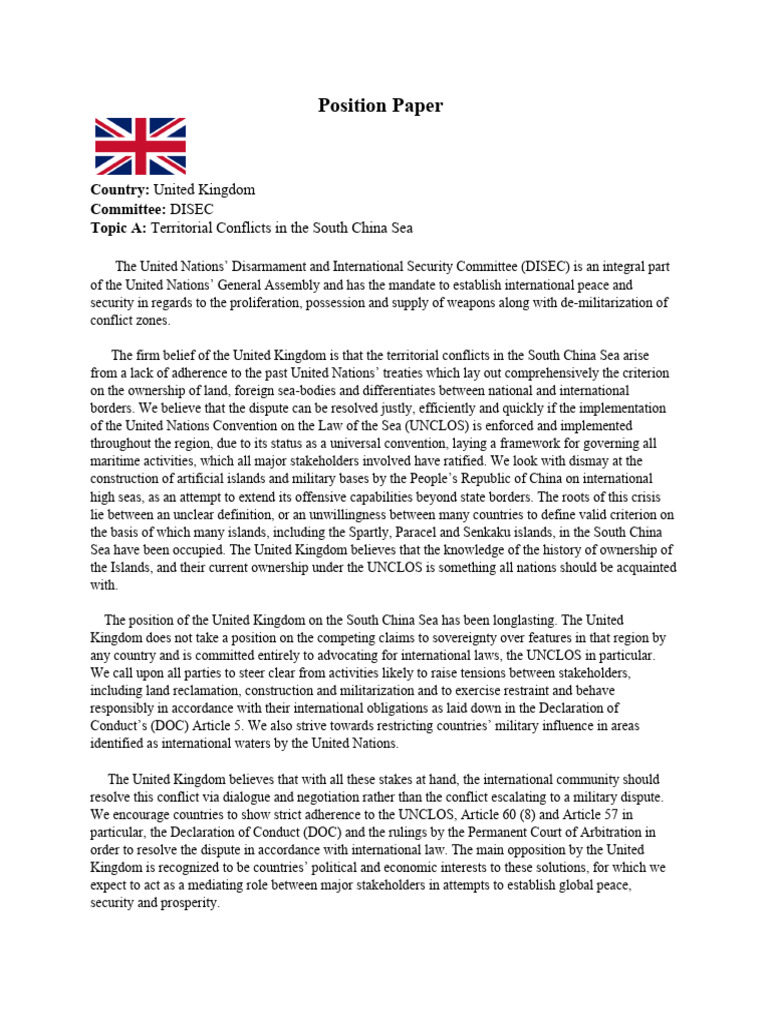 United Kingdom Position Paper DISEC LACASMUN Ammended | PDF | United ...