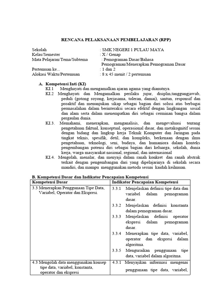 RPP Pemrograman Dasar SMK Genap | PDF