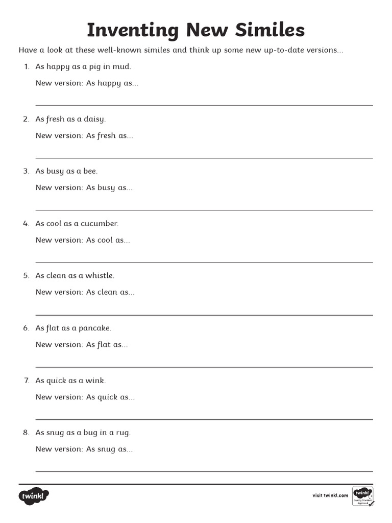 t2 e 3239 Ks2 Inventing New Similes Activity Sheet | PDF