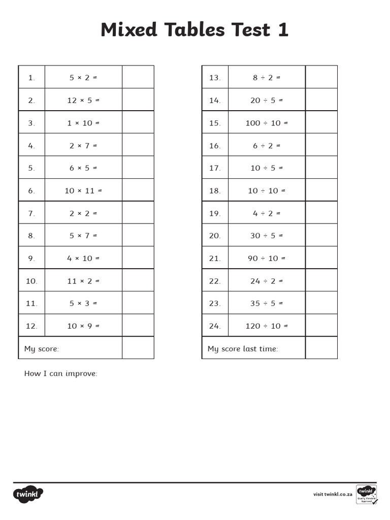 Mixed Tables Test 1 Tests | PDF