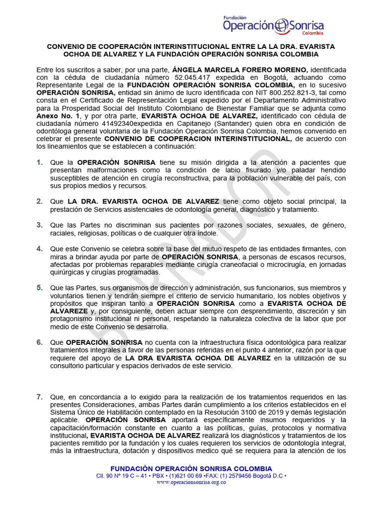 CONVENIO DE COOPERACION INTERINSTITUCIONAL OPERACIOìN SONRISA - DRA EVA OCHOA | PDF