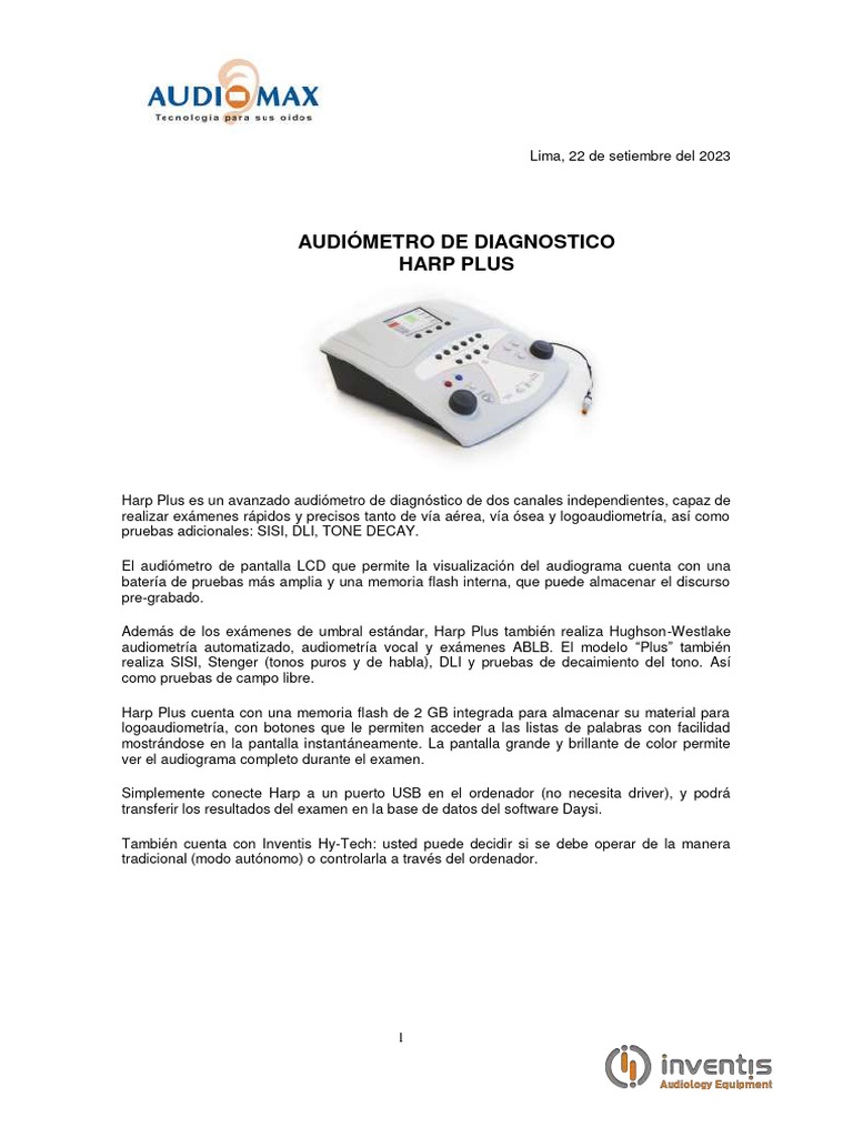 Audiometro Harp Plus Inventis | PDF