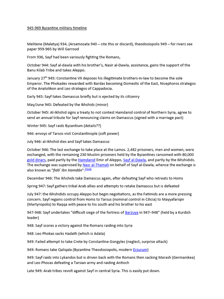 945-969 Byzantine Military Timeline | PDF