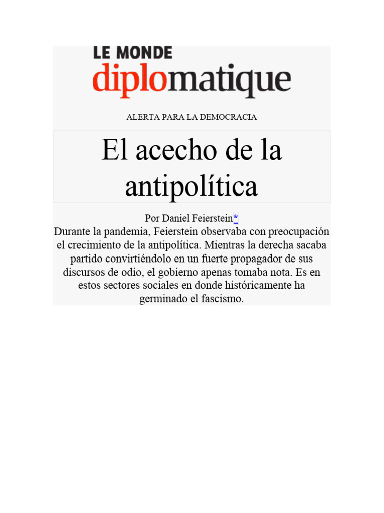 CLASE 2 Articulo - Feierstein H.A 1 2022 | PDF | Mauricio Macri | Fascismo