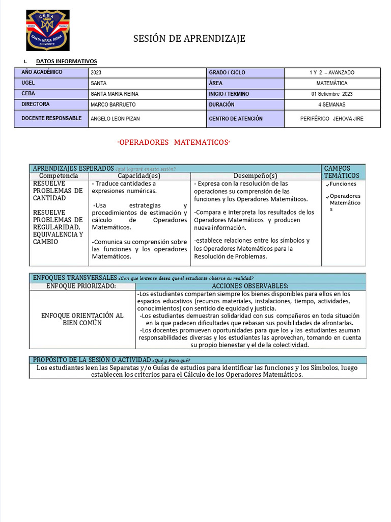Sesion de Operadores Matematicos 1 | PDF